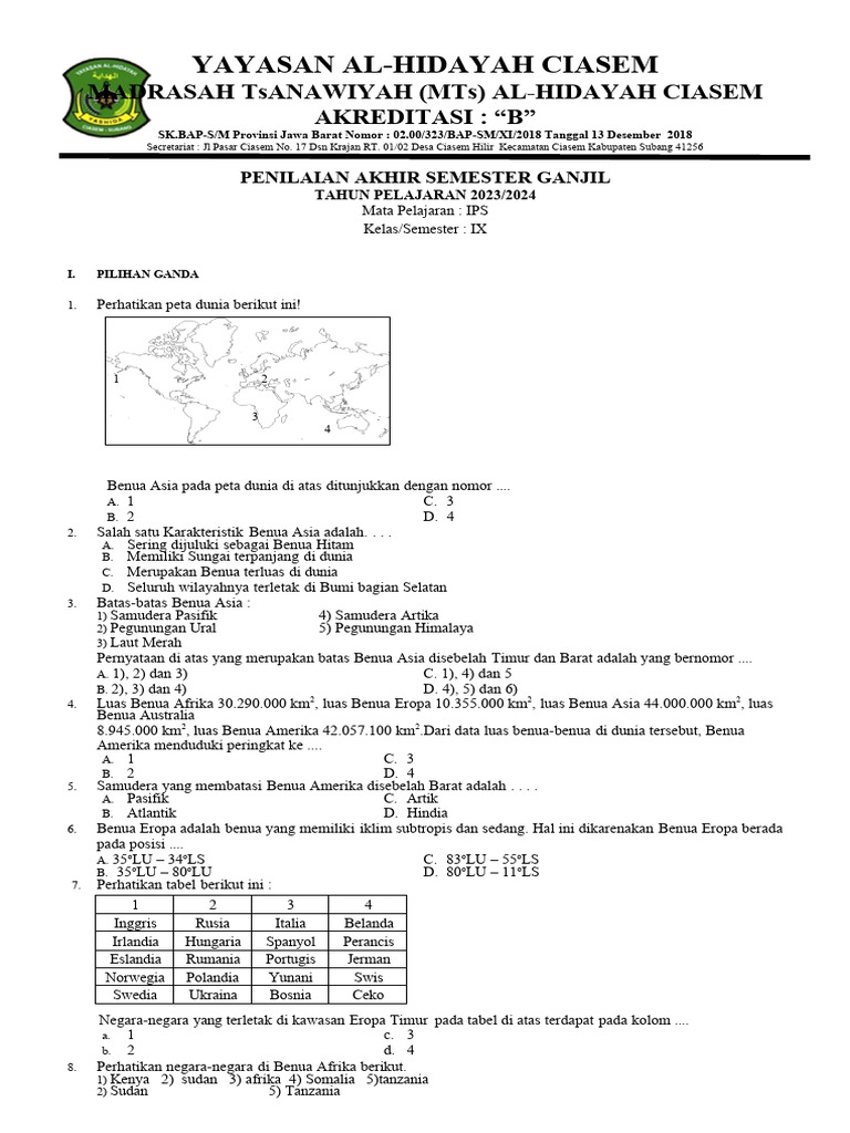 Soal UAS IPS Kelas 9 Tahun 2023/2024 | PDF | Perjalanan