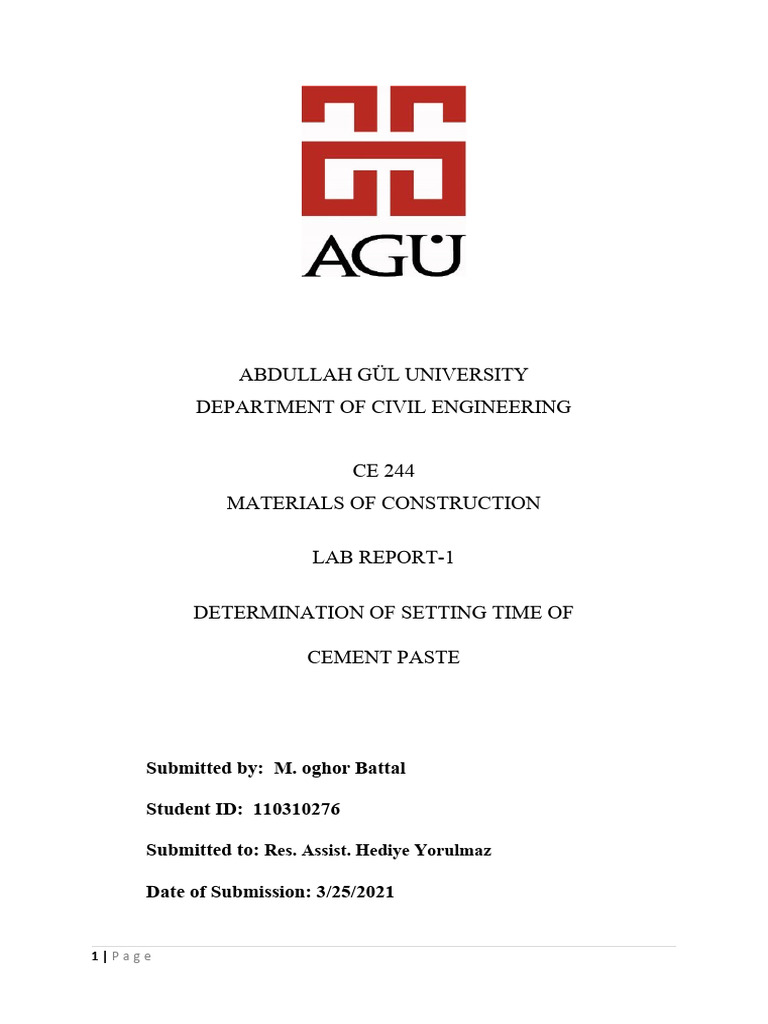 CE244 Lab Report-1 | PDF | Cement | Mortar (Masonry)