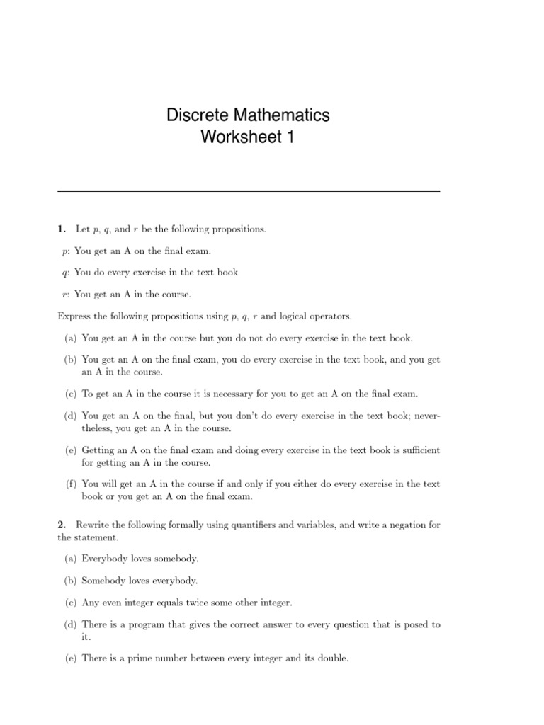 D.math Worksheet1 | PDF | Mathematical Logic | Logic D.math Worksheet1 | PDF | Mathematical Logic | Logic