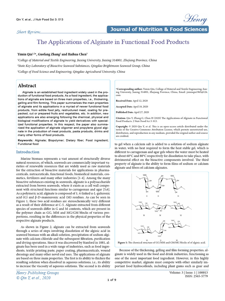The Applications of Alginate in Functional Food Products | PDF