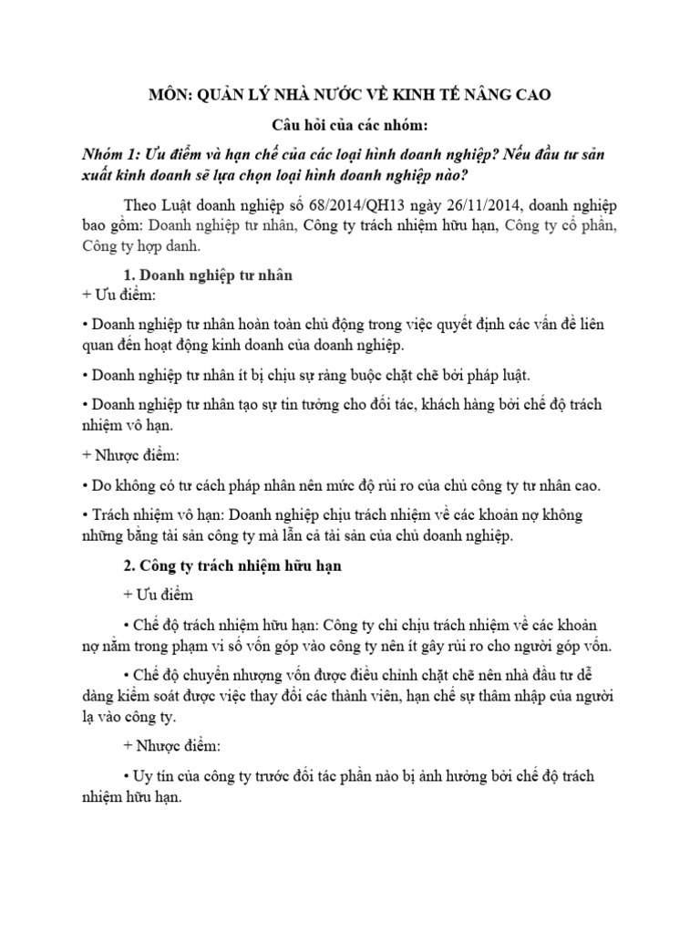 QLNN Ve Kinh Te Nang Cao THI | PDF