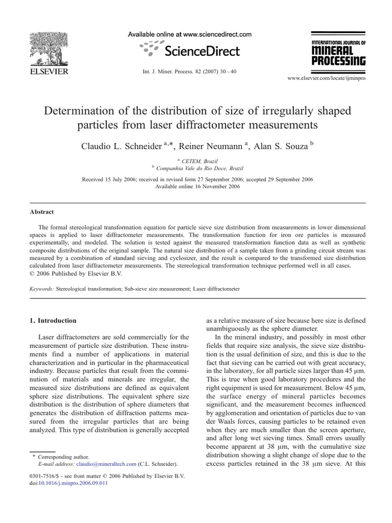 Determination of The Distribution of Size of Irregularly Shaped Particles From Laser ...