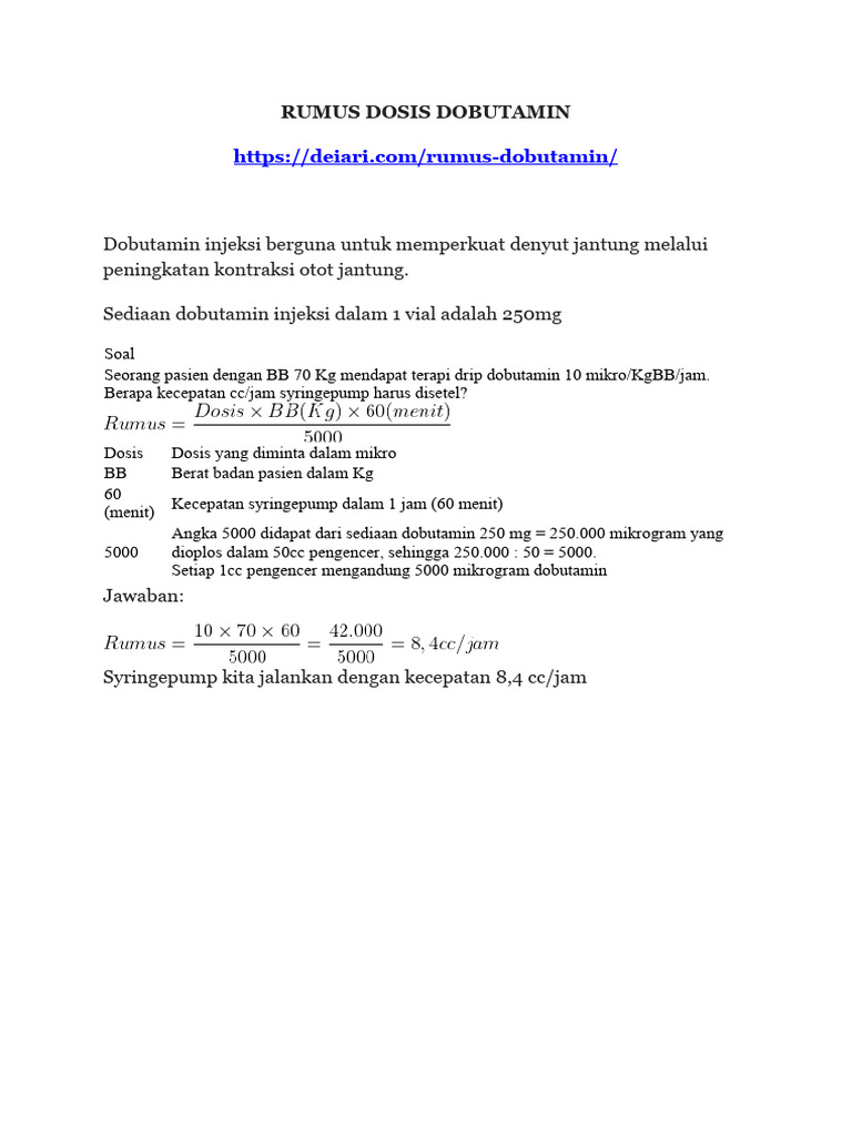 Rumus Dosis Dobutamin | PDF | Sains & Matematika