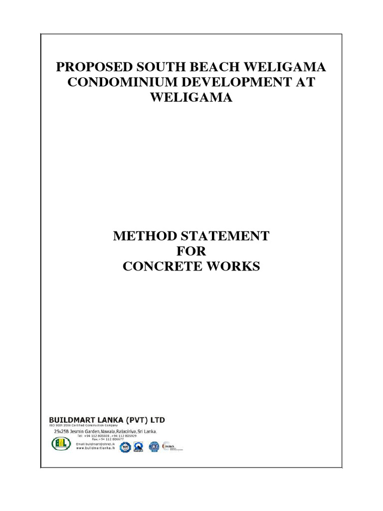 Method Statement For Concrete Works | PDF | Concrete | Personal ...