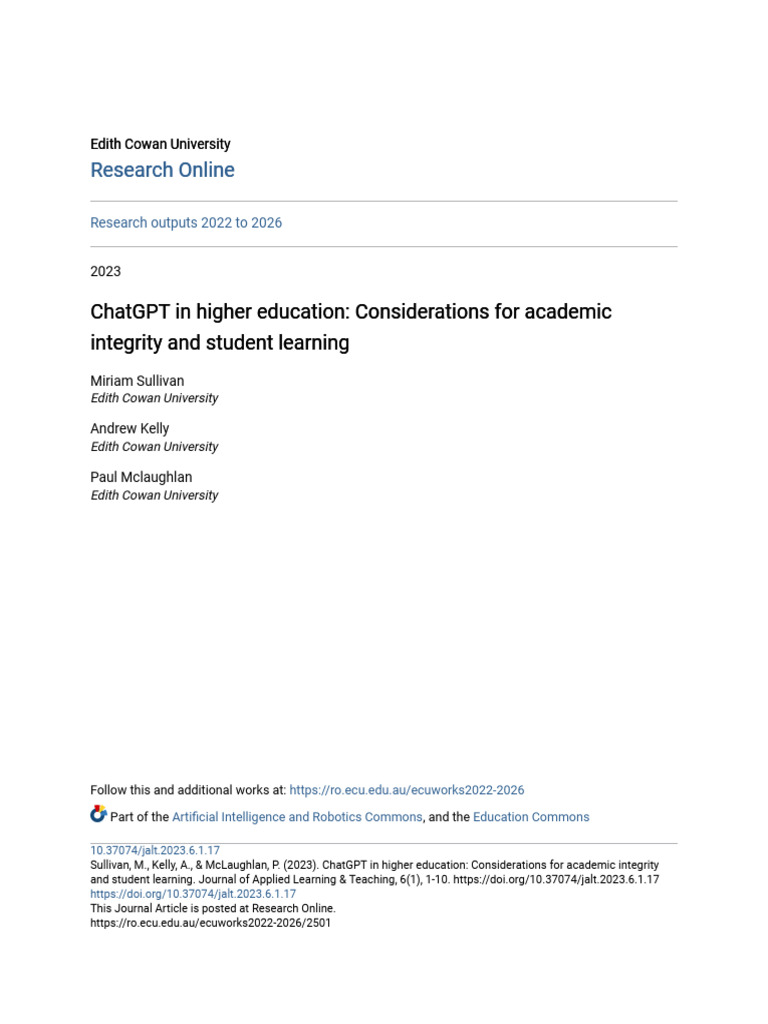 ChatGPT in Higher Education - Considerations For Academic Integrit ...