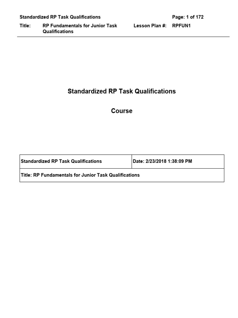 RPFUN1 JR Task Qualifications | PDF