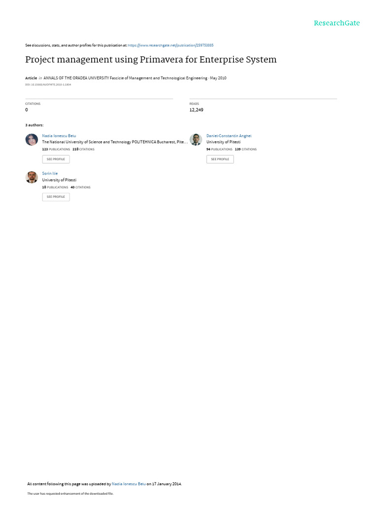 Project Management Using Primavera For Enterprise System | PDF ...