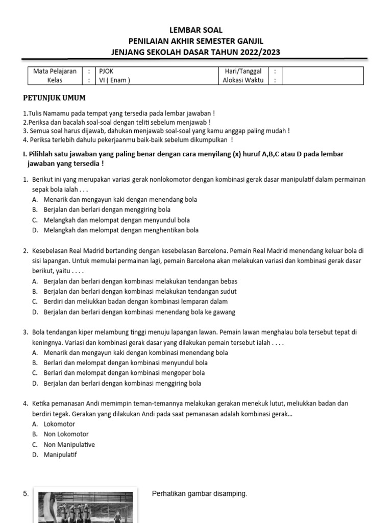 Lembar Soal PAS Ganjil Kls VI 2022-2023 | PDF | Olahraga & Rekreasi