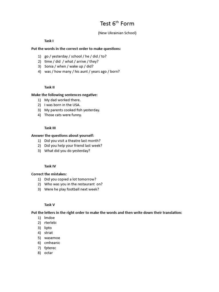 Test 6th Forms | PDF