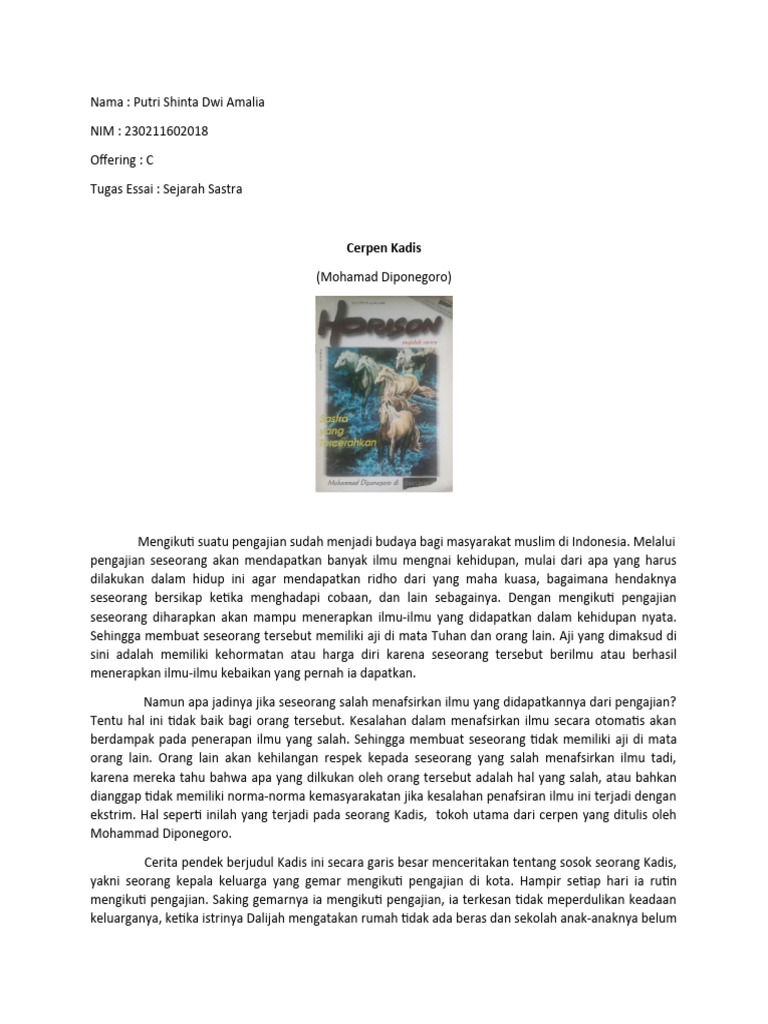 Putri Shinta Dwi Amalia - Essai Sejarah Sastra | PDF