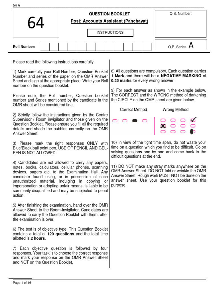 JKSSB PAA 2020 Question Paper | PDF | Debits And Credits