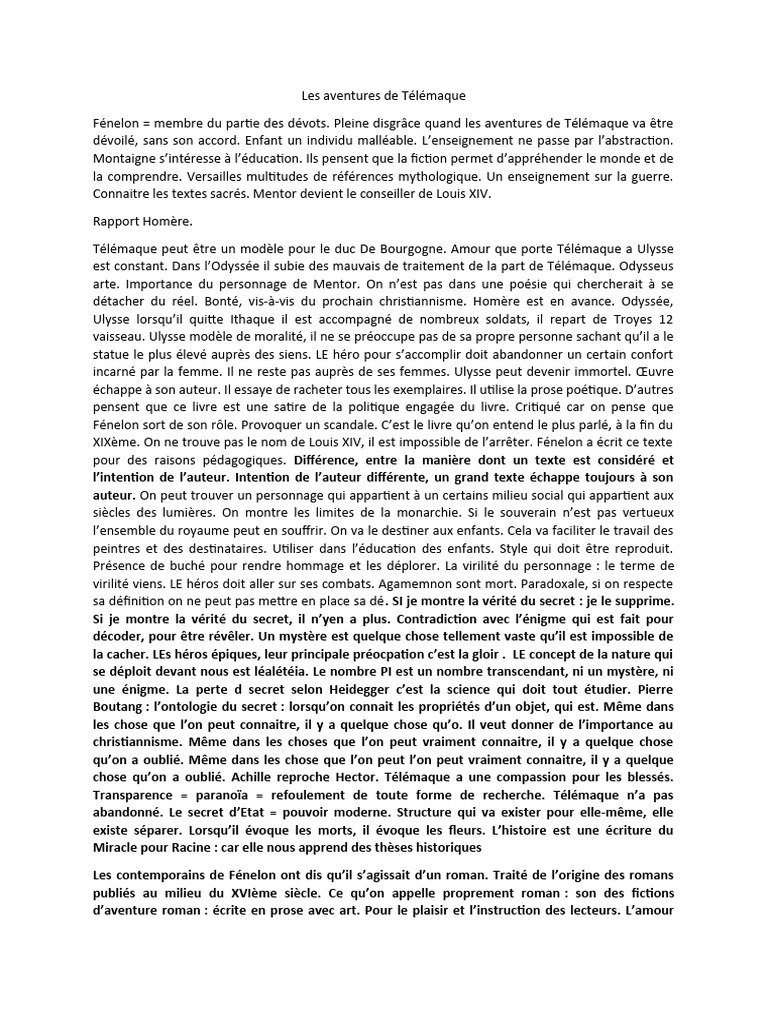 Résumé des Aventures de Télémaque | PDF | Odyssée | Romans