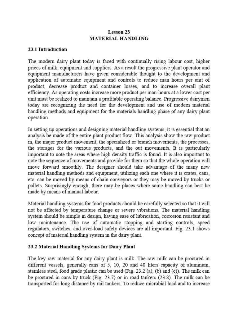 Material Handling | PDF | Dairy | Manufactured Goods Material Handling | PDF | Dairy | Manufactured Goods