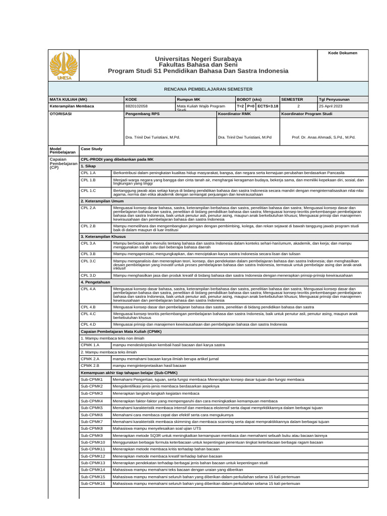 RPS Keterampilan Membaca | PDF