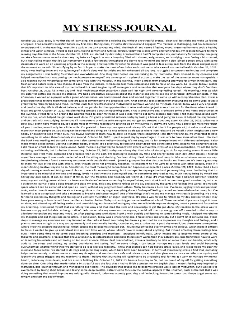 STRESS JOURNAL | PDF | Thought | Anxiety