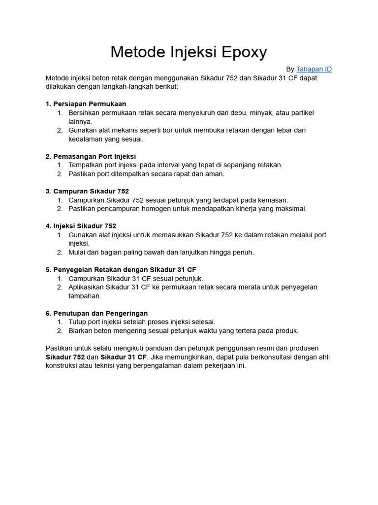 Metode Injeksi Epoxy | PDF | Teknologi & Rekayasa