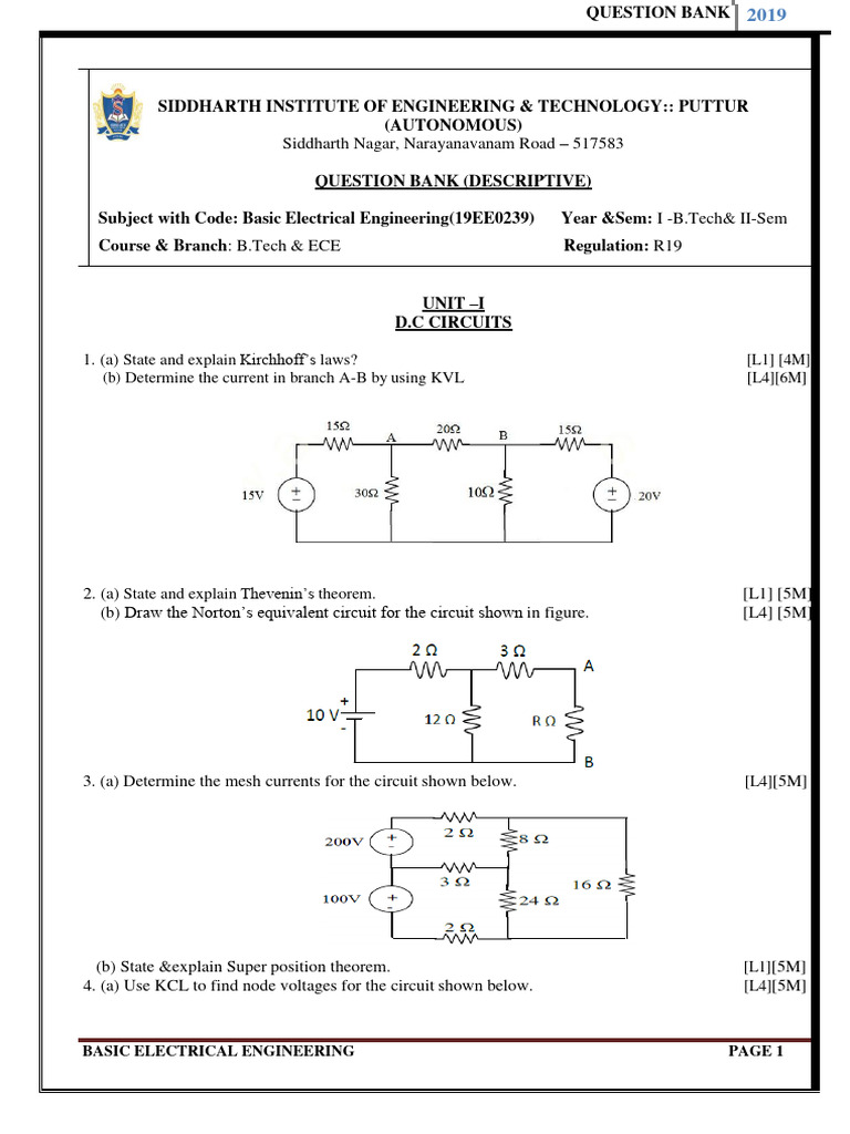 19EE0239-Basic Electrical Engineering | PDF | Teaching Methods & Materials | Computers