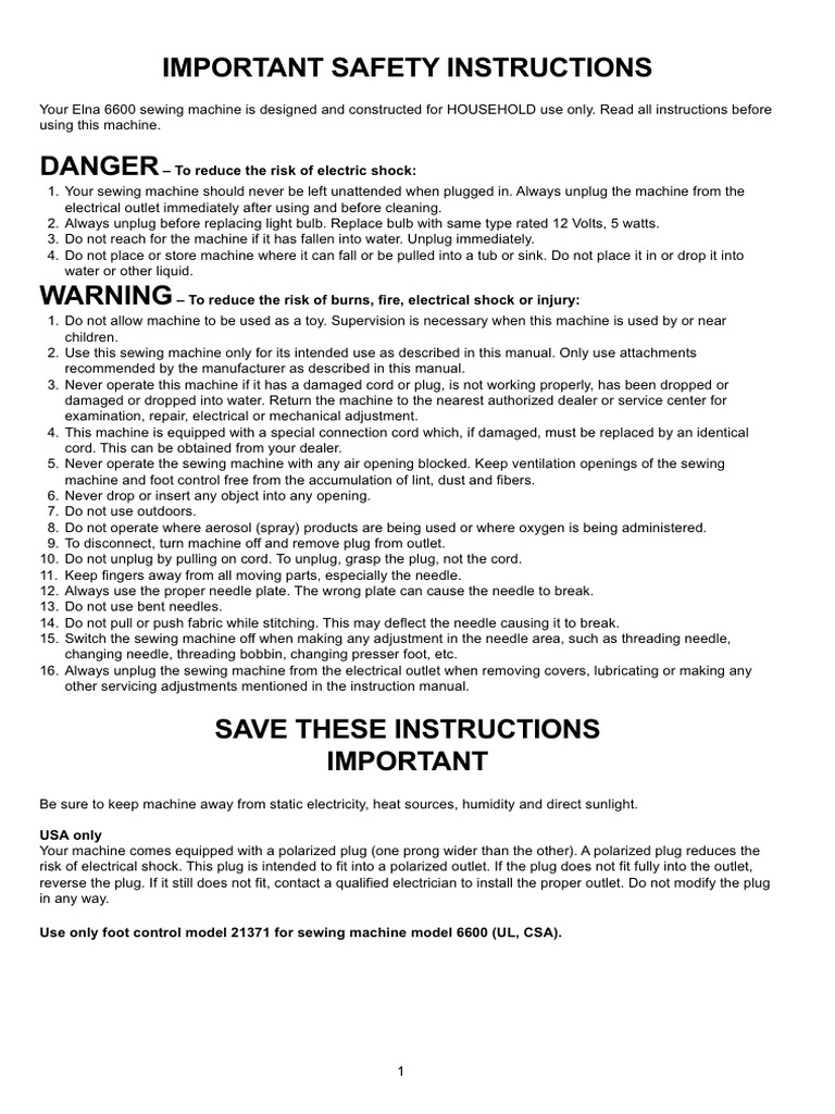 Elna 6600 Sewing Machine Instruction Manual | PDF | Sewing Machine | Ac ...