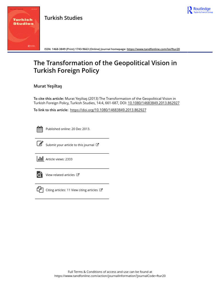 The Transformation of The Geopolitical Vision in Turkish Foreign Policy ...