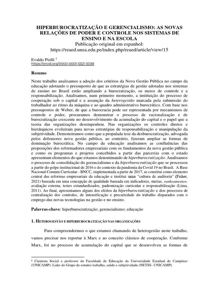 Aula 11 Evaldo Piolli Texto 2 | PDF | Burocracia | Educação à distância