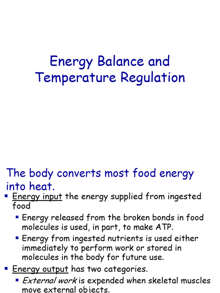 Lec # 6 Energy Balance and Temperature Regulation | PDF | Self ...