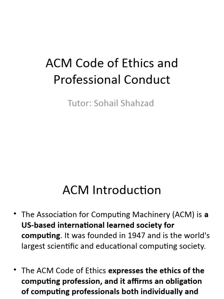 Week 15 ACM Code of Ethics and Professional Conduct | PDF | Computing | Association For ...