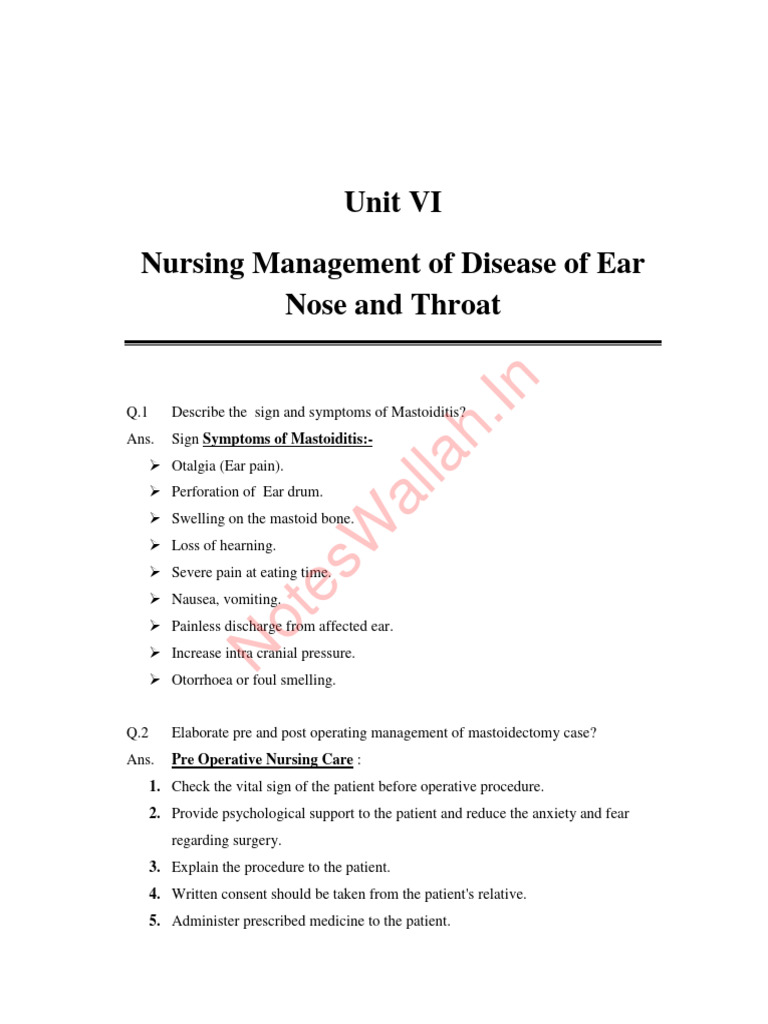 Noteswallah - In: Unit Vi Nursing Management of Disease of Ear Nose and ...