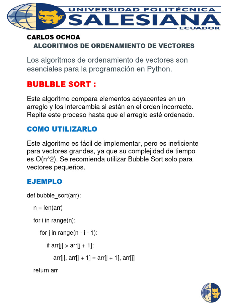 Algoritmos De Ordenamiento Carlos Ochoa Pdf