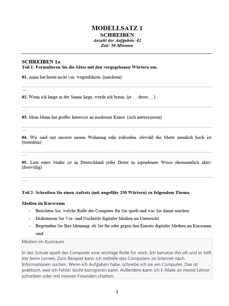 Modellsatz 1 Schreiben | PDF