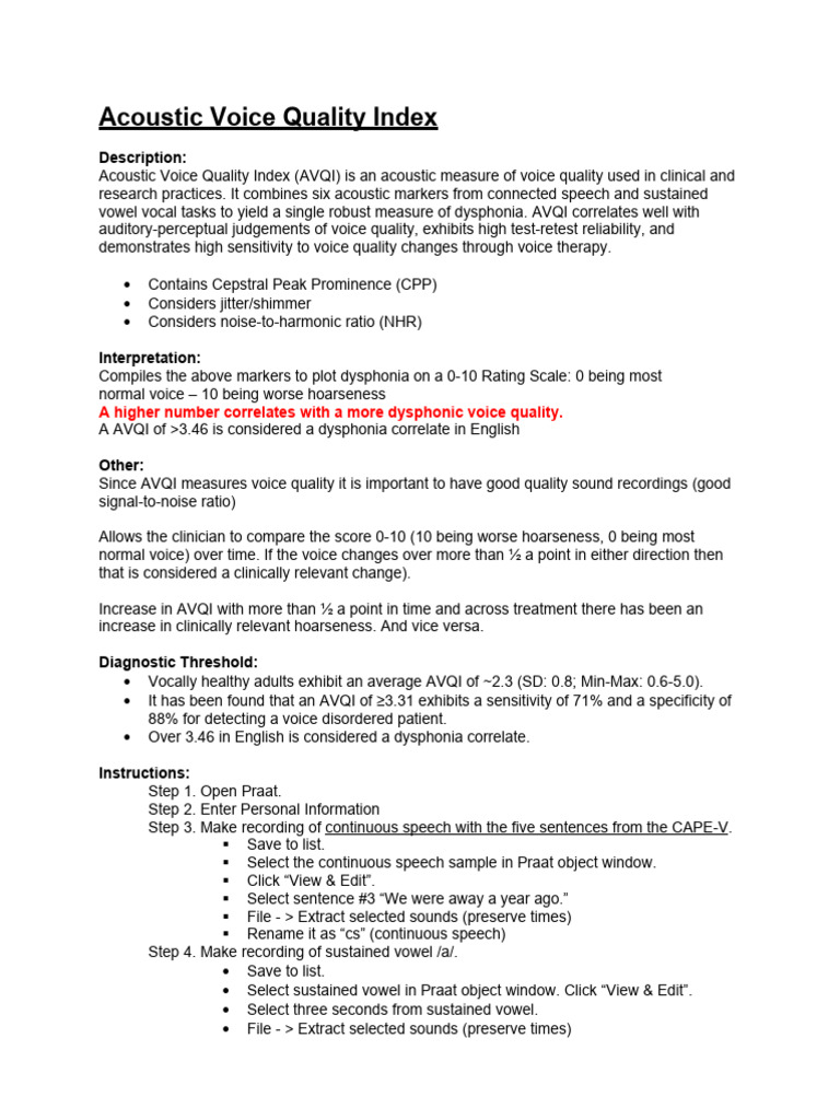 Acoustic Voice Quality Index | PDF | Diseases And Disorders | Medicine