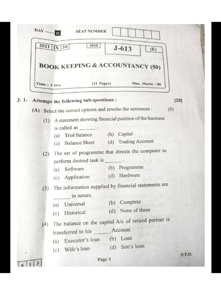 12th 2021 Account Question Paper | PDF