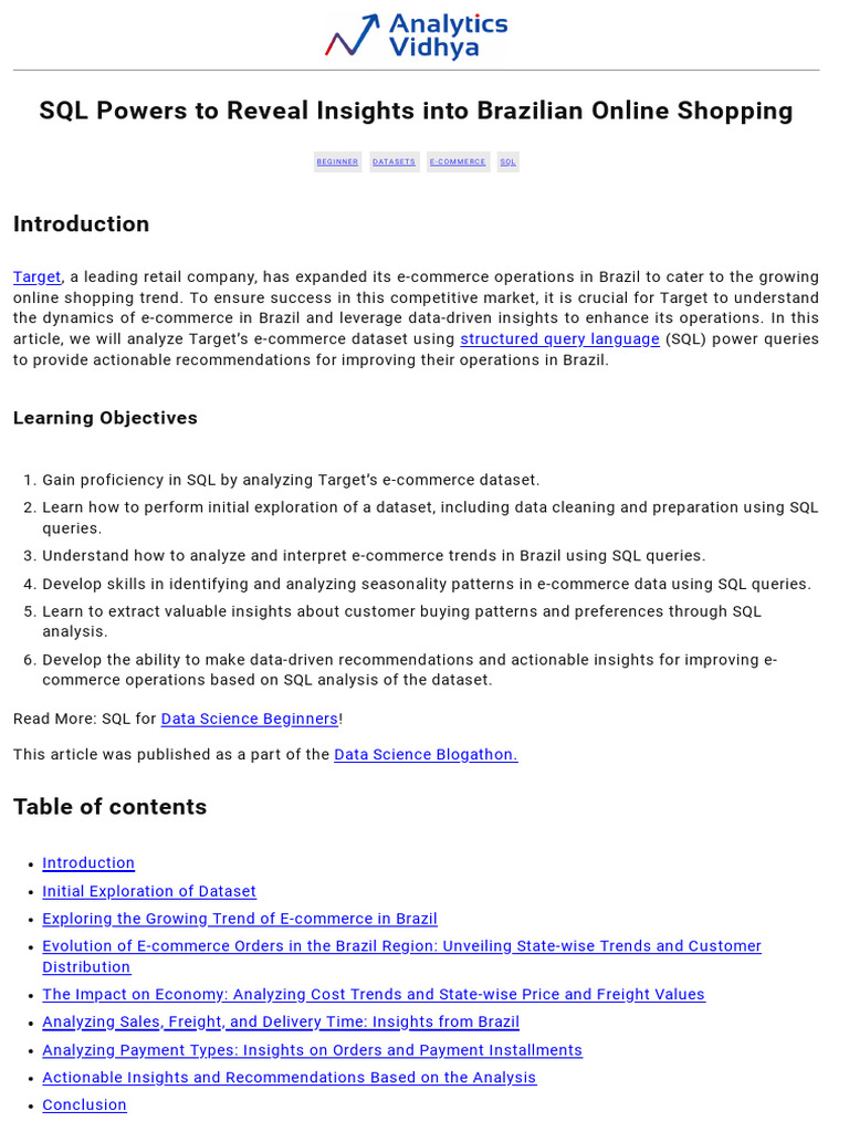 SQL Powers To Reveal Insights Into Brazilian Online Shopping | PDF | E ...