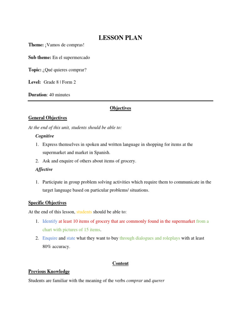 Lesson Plan Sample 1 | PDF | Supermarket | Human Communication