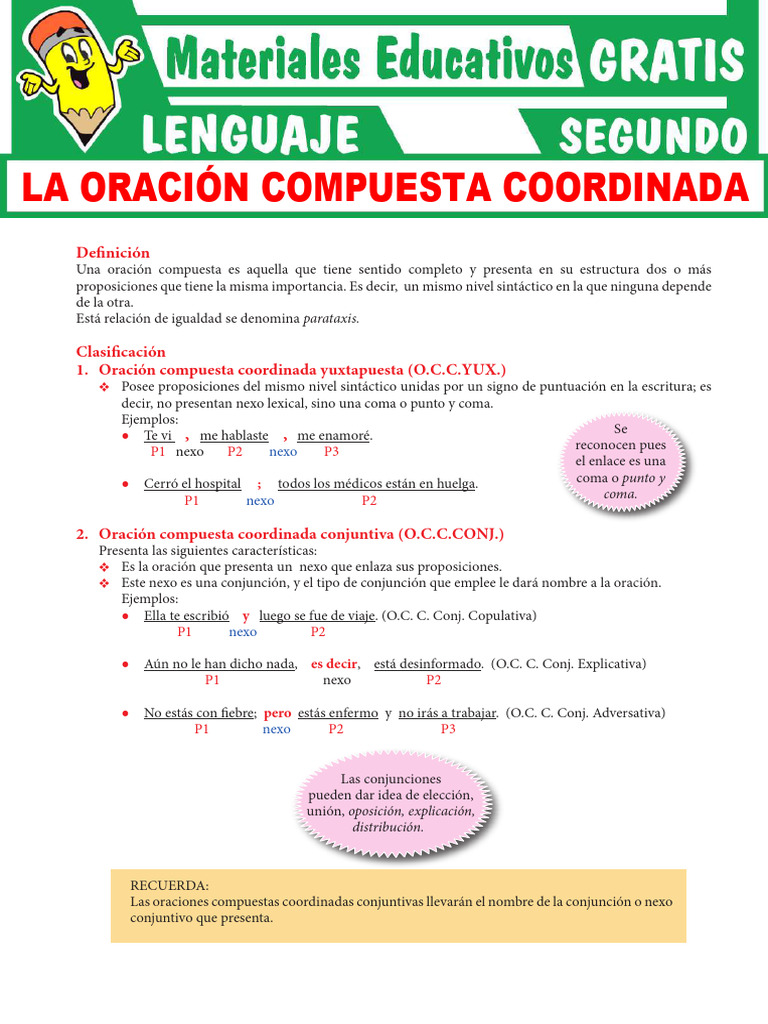 Oración-Compuesta-Coordinada-Para-Segundo-Grado-de-Secundaria | PDF ...