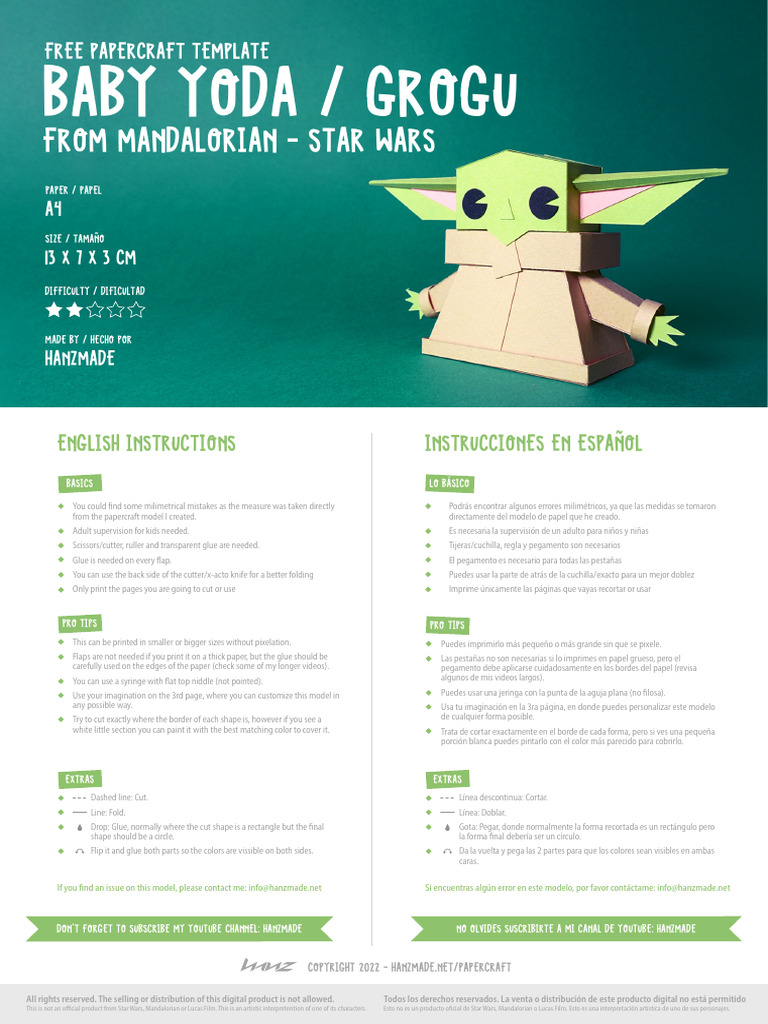 Free+Papercraft+Template Mandalorian+Baby+Yoda+Star+Wars+Grogu Hanzmade ...