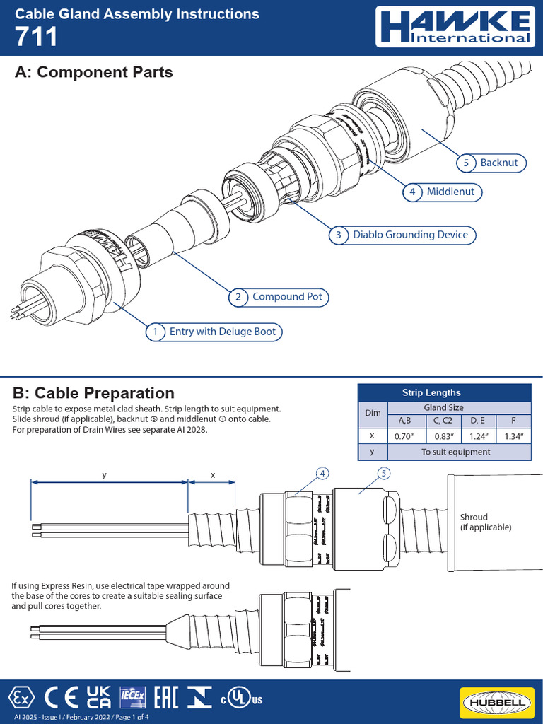 Hawke 711 Cable Gland Installation Guide | PDF | Manufactured Goods