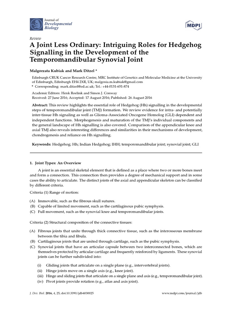 A Joint Less Ordinary Intriguing Roles For Hedgeho | PDF ...