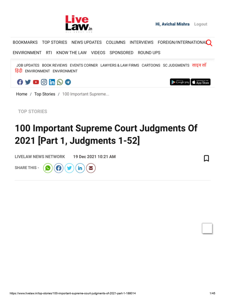 100 Important Supreme Court Judgments of 2021 (Part 1, Judgments 1-52 ...