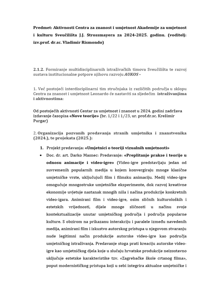 Aktivnosti Centra Za Umjetnost I Znanost | PDF