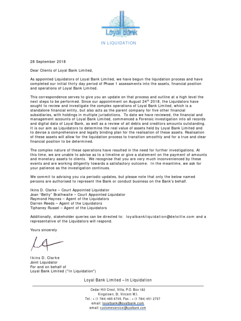 Loyal Bank Liquidation | PDF | Liquidation | Banks