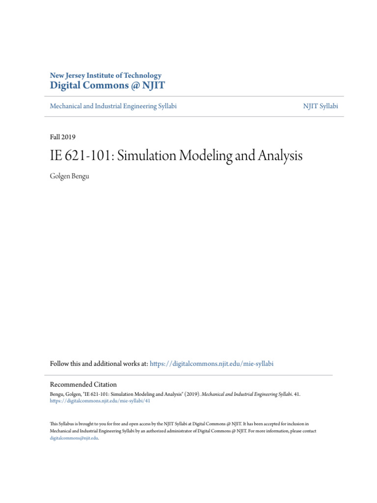 IE 621-101 - Simulation Modeling and Analysis | PDF | Simulation | Statistics