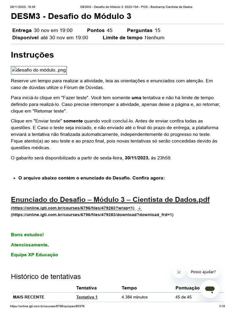 DESM3 - Desafio Do Módulo 3 - 2023-10A - POS - Bootcamp Cientista de Dados-1 | PDF