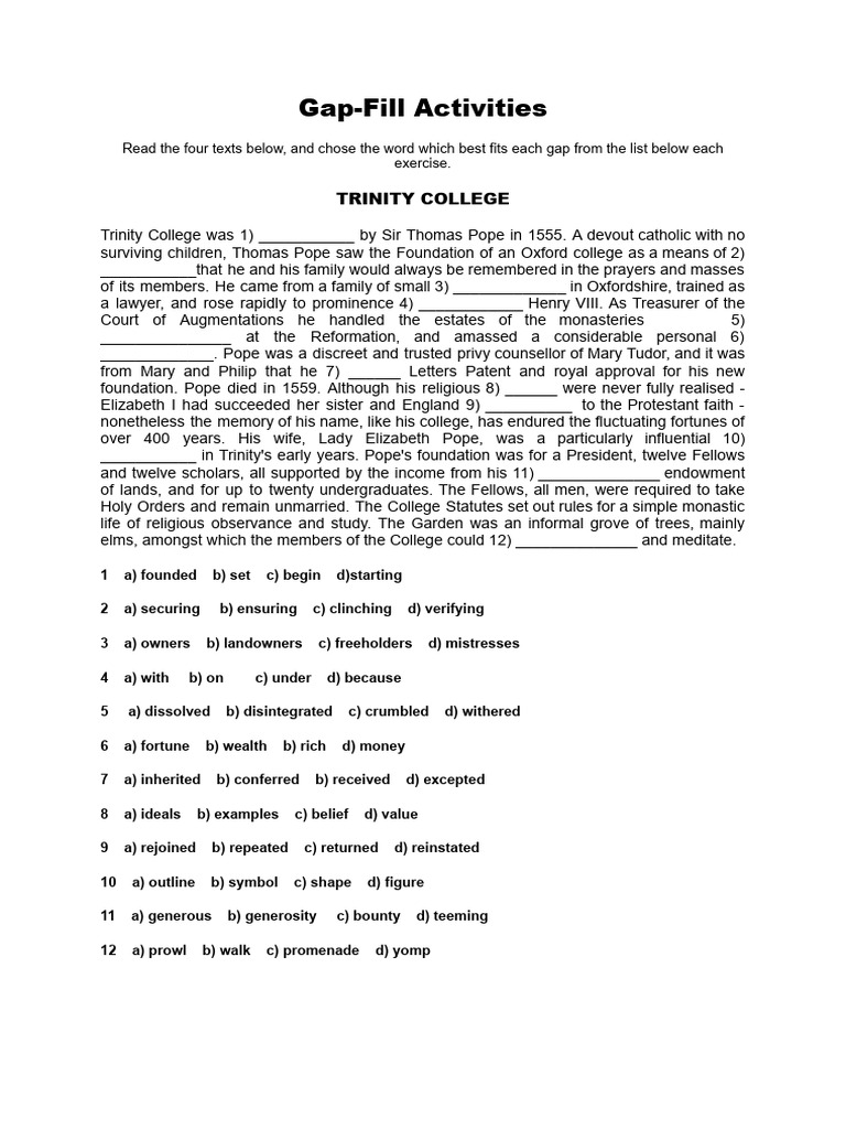 ESL Gap-Fill Exercises | PDF | Teaspoon | Food And Drink