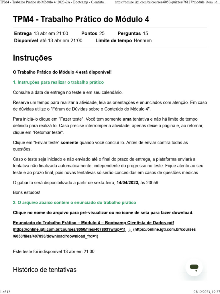 TPM4 - Trabalho Prático Do Módulo 4 2023-2A - Bootcamp - Cientista de Dados | PDF | Dados ...