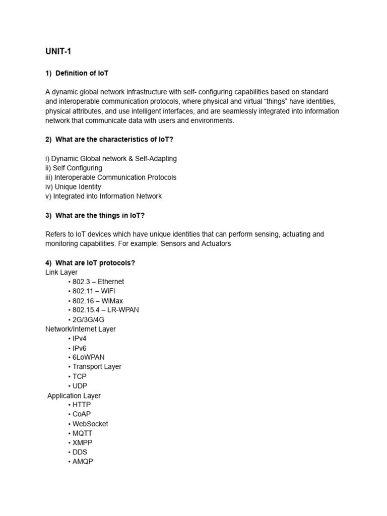 IoT One Mark Questions With Answers | PDF | Internet Of Things | Computer Network