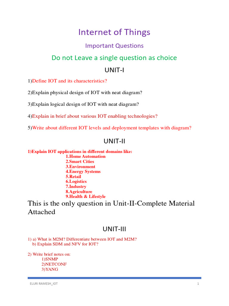 IoT-Unit Wise Important Questions | PDF