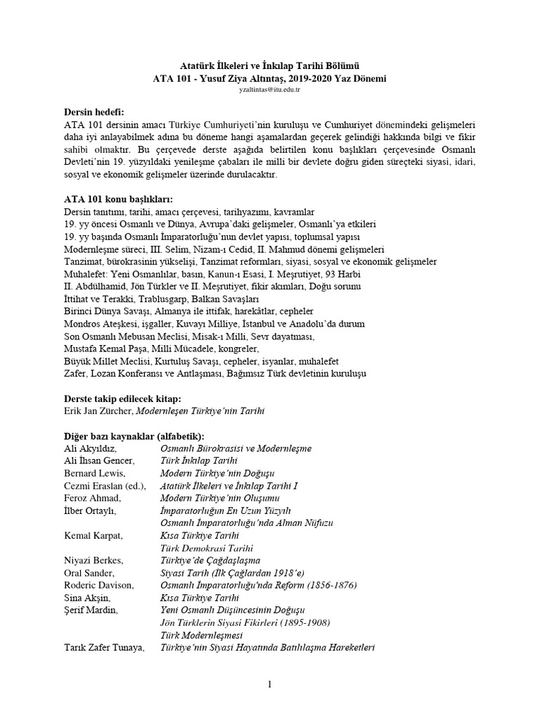 ATA 101-Syllabus Ve Dersin Kuralları - 2019-2020 | PDF