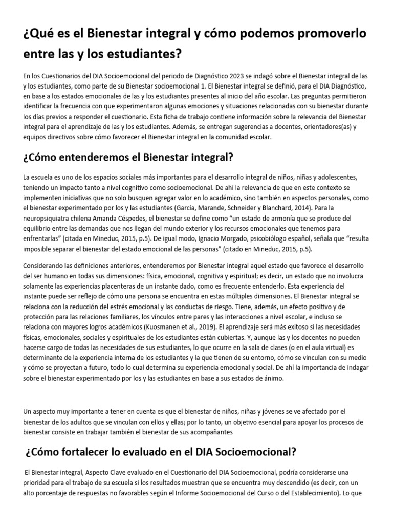 Promoviendo el Bienestar Integral Escolar | PDF | Bienestar | Las emociones