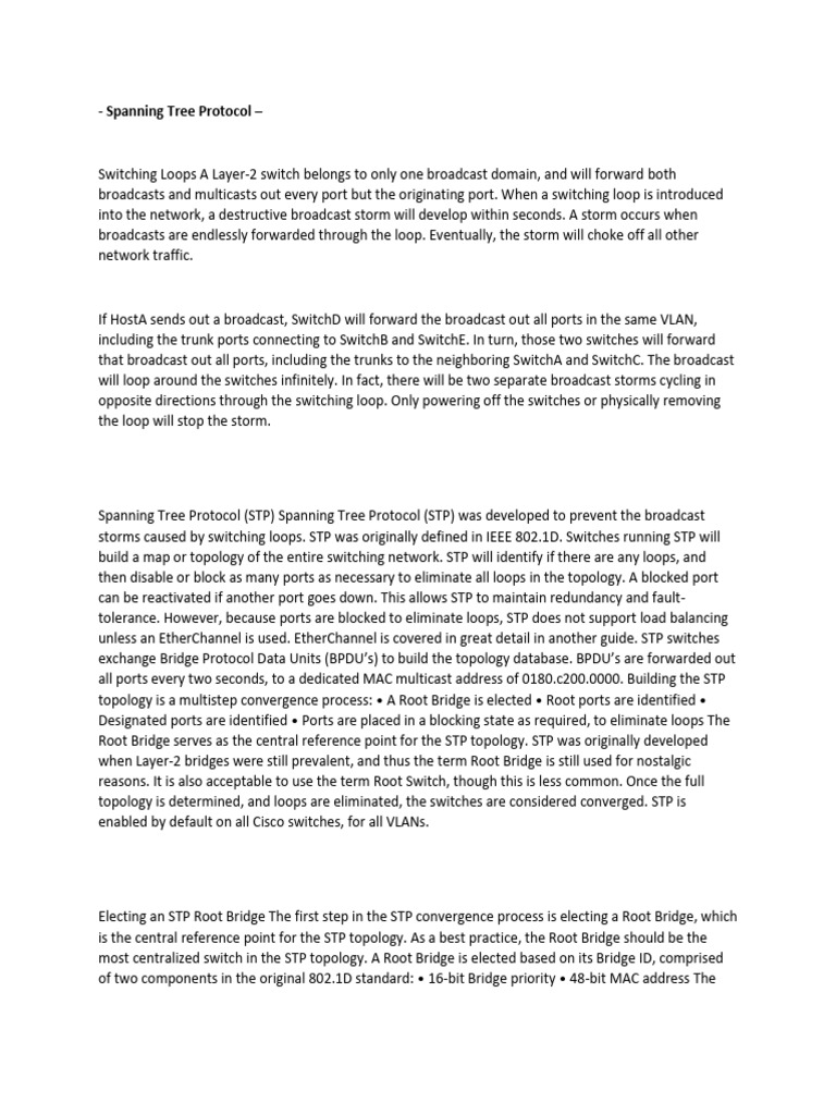 Spanning Tree Protocol | PDF | Network Switch | Communications Protocols