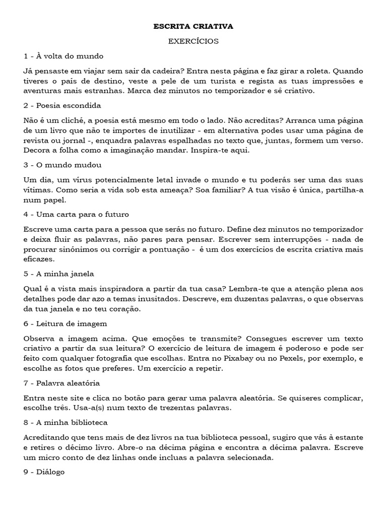 Exercícios de Escrita Criativa | PDF | Escrita
